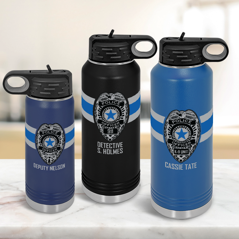 Personalized Police Officer / LEO Badge Insulated Water Bottle Custom ...