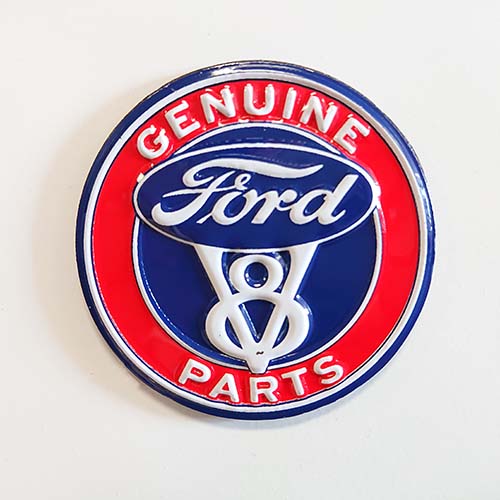 FORD V8 GENUINE PARTS EMBOSSED TIN MAGNET — Wichita Gift Company